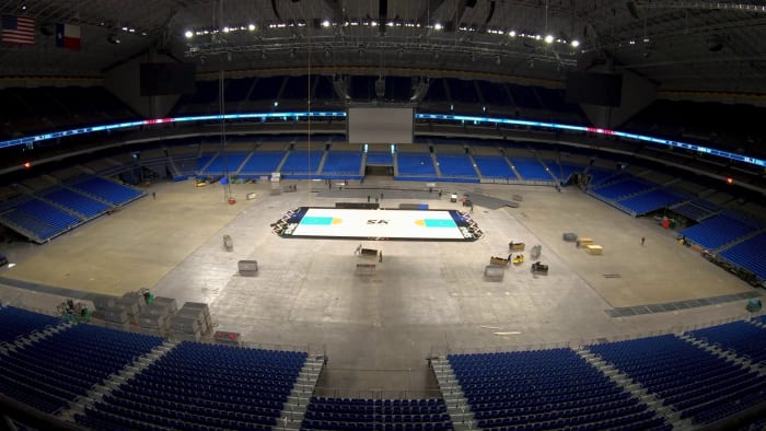 WATCH: Court installed at the Alamodome for Spurs 50th anniversary celebration game