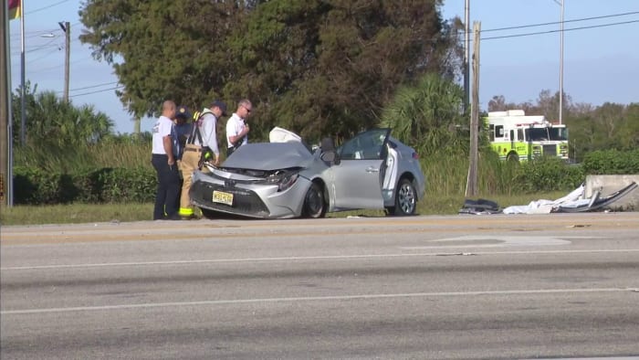 Car Hits Tractor Trailer On Krome Avenue Sending The Truck Reeling Into