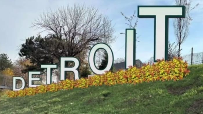 Detroit Gateway sign along I-94 to welcome visitors to city