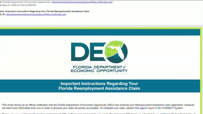 One way to know if an email from the Florida Department of Economic ...
