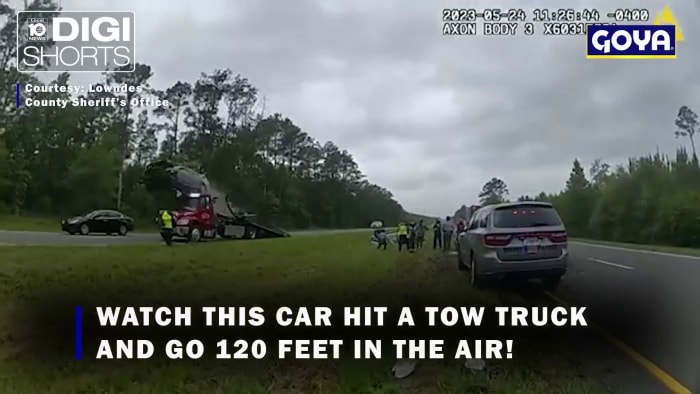 Car Hits Tow Truck After Crash Flies 120 Feet Into The Air