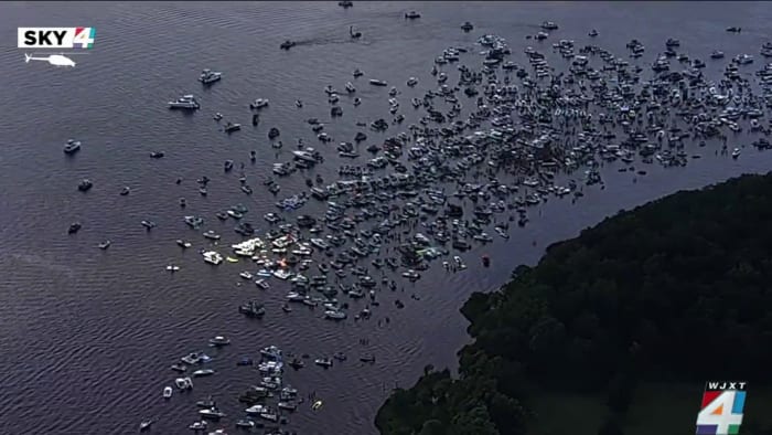 Sea of boats seen at Bayard Point for ‘Boater Skip Day’