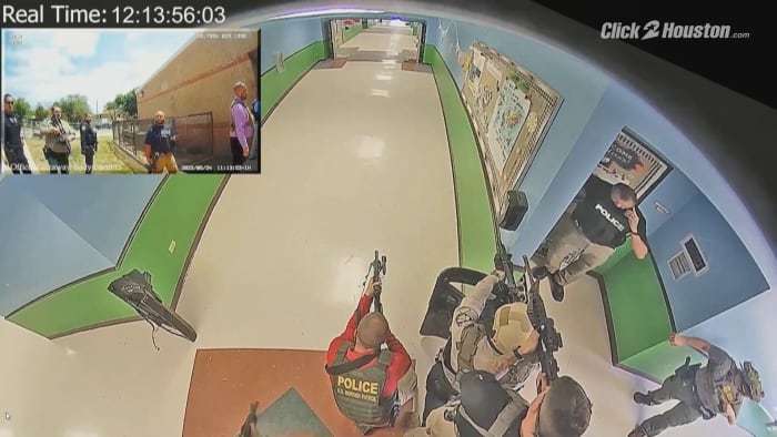 Full video: Surveillance footage showing officers in hallway of Uvalde ...
