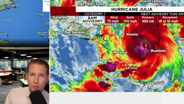 Tropics Watch: Julia now a tropical storm after making landfall in ...