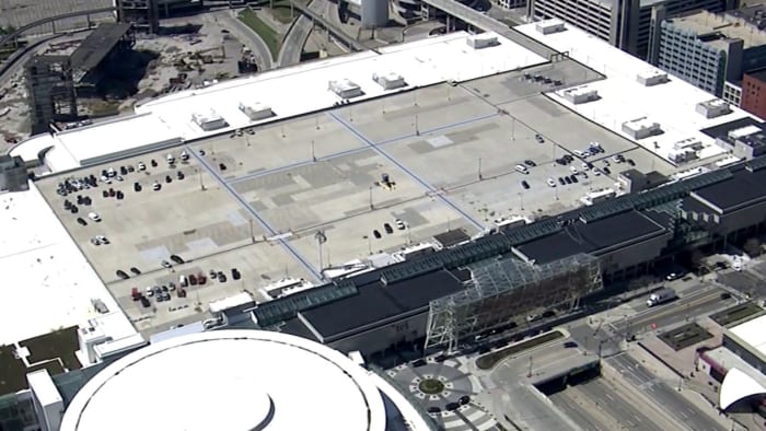 Aerial video: Detroit convention center being turned into COVID-19 ...