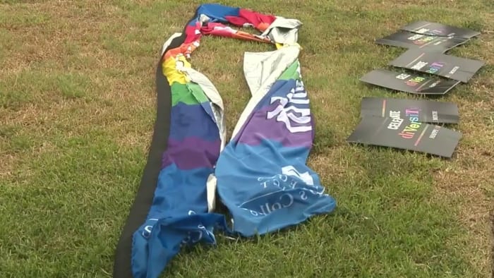 Vandals destroy diversity signs, Pride Month flags at a San Antonio college Vandals destroy diversity signs, Pride Month flags at a San Antonio college