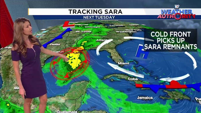 Tropical Storm Sara is forecast to move into the Gulf of Mexico, shift ...