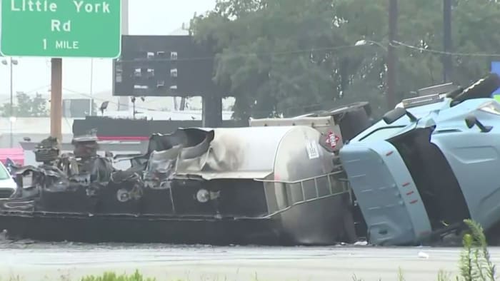 Southbound Lanes Of North Freeway Reopen After Fiery 18 Wheeler Fuel