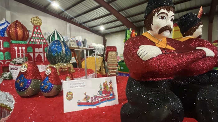 Russian-themed float pulled from Battle of Flowers Parade lineup