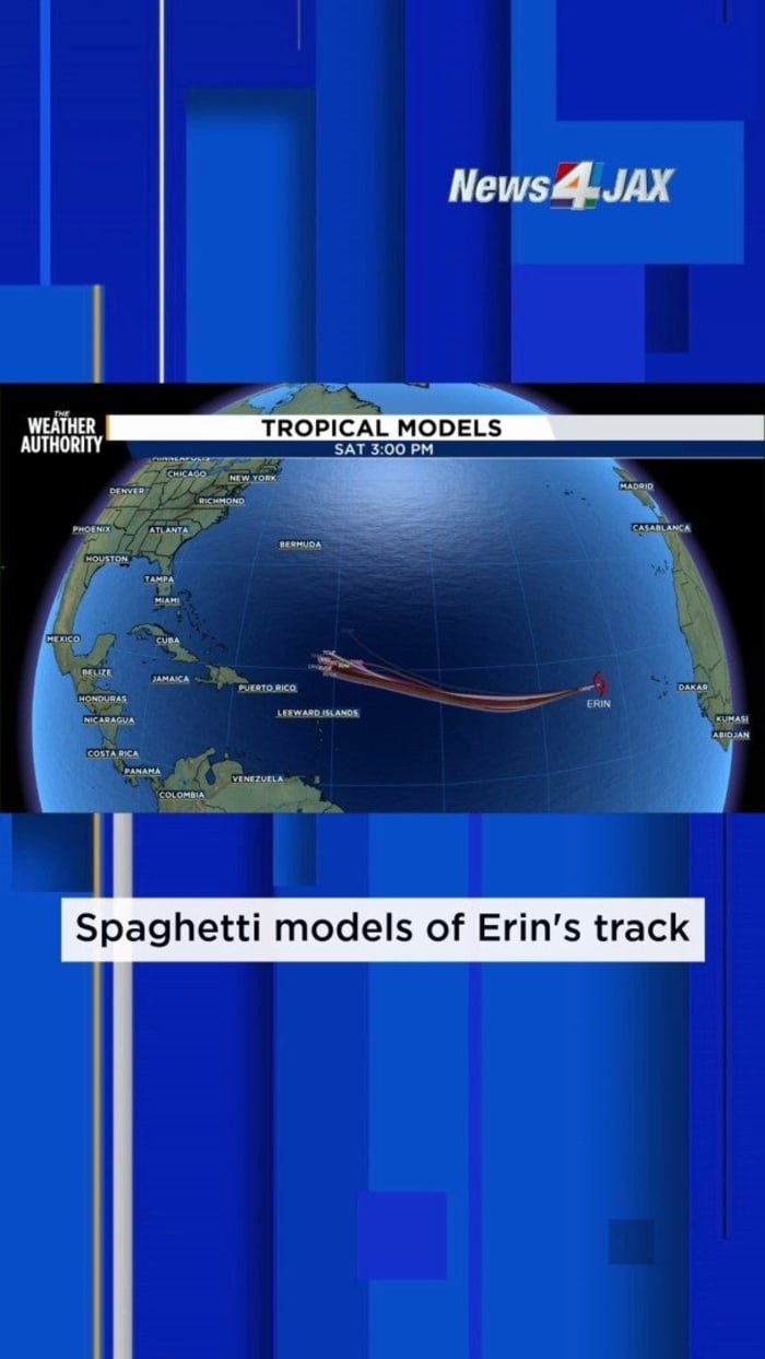 Spaghetti models of Erin are close together, suggests general consensus between different models
