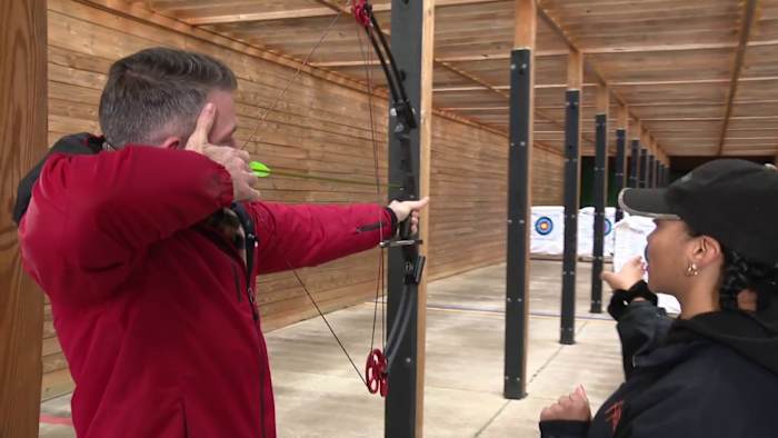 Watch Ty Steele learn how to use a compound bow and fire it for the ...
