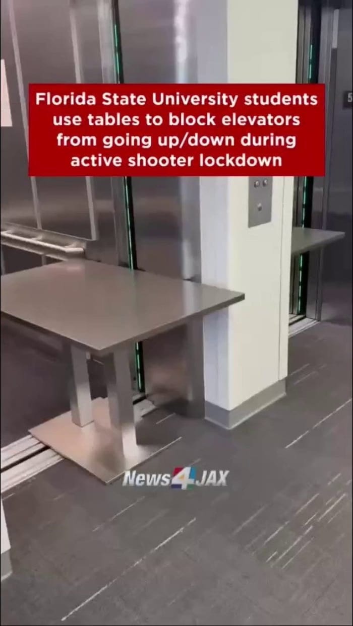 FSU students use tables to block elevators from going up/down during ...