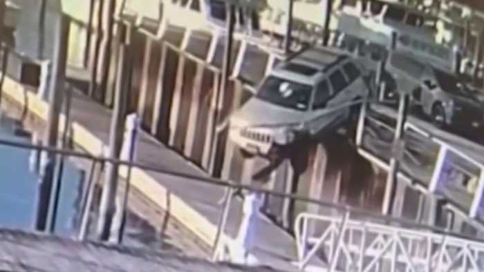 WATCH: Teen sticks lucky landing after driving off pier