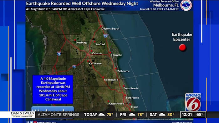 Earthquake reported off east coast of Florida