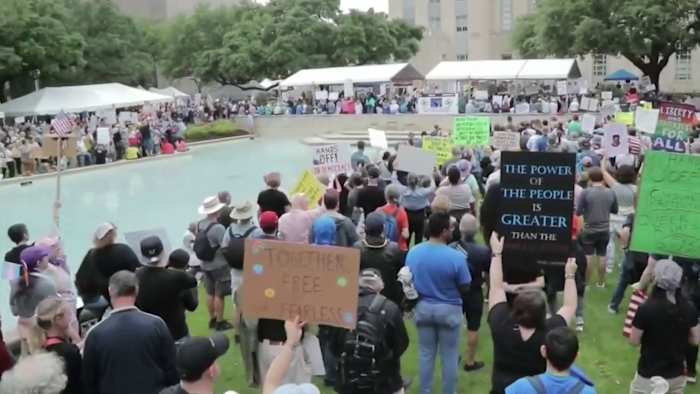 Houston residents gather to protest Musk, Trump in 'Hands Off!' rally