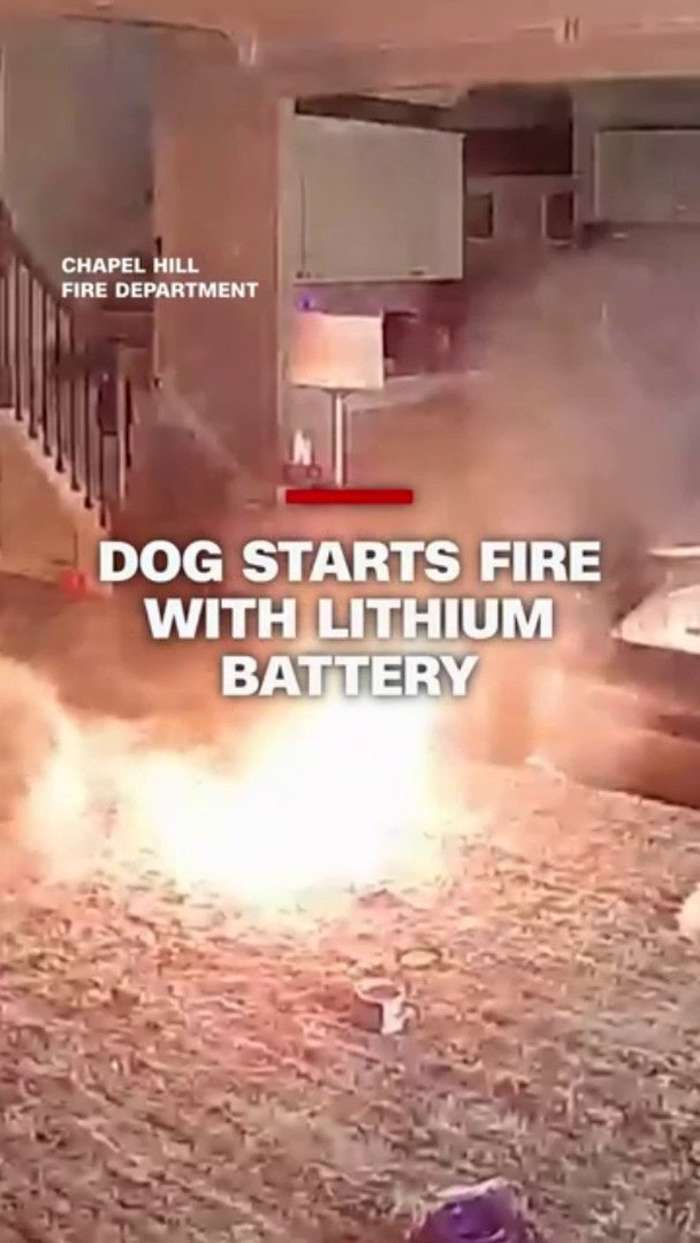 Dog starts fire with lithium battery