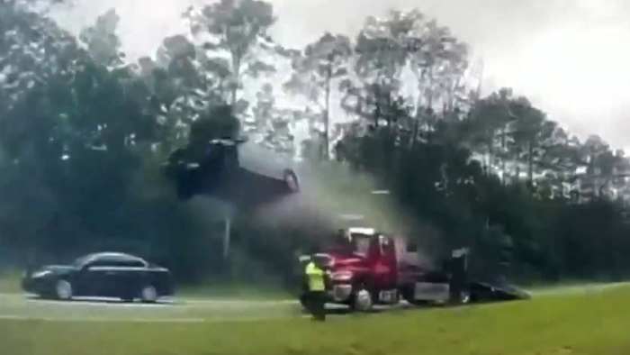 Car goes airborne, flips in wild crash