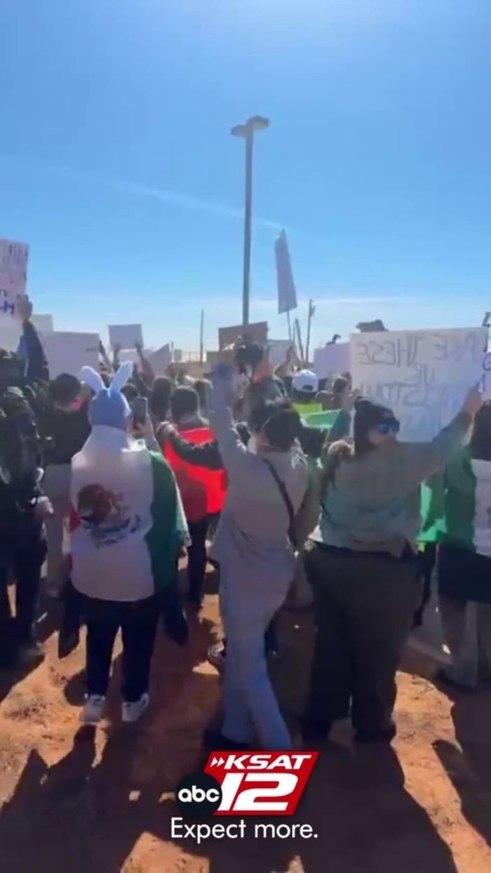 KSAT's Erica Hernandez captures crowd of protesters as they headed ...
