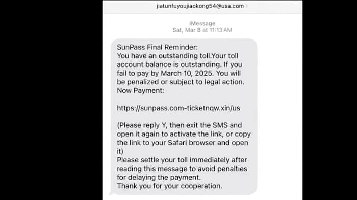 Update on toll text message scam