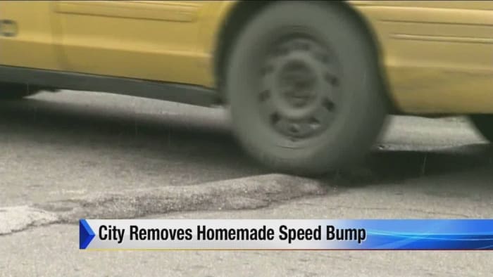 City removes homemade speed bump