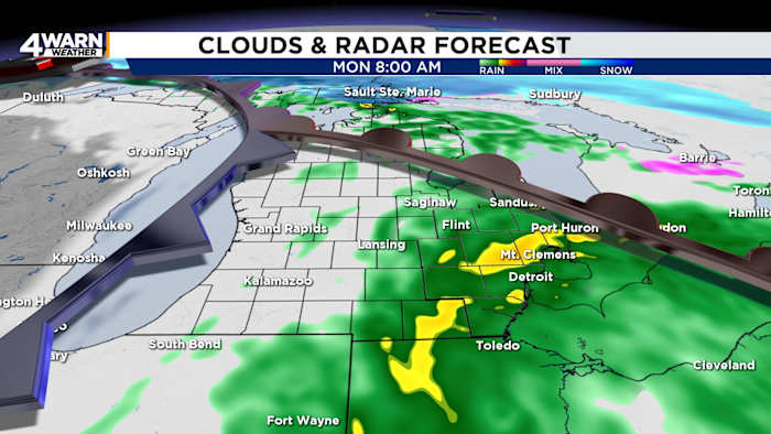 Rainy start to mild Monday, wintry weather midweek in Metro Detroit