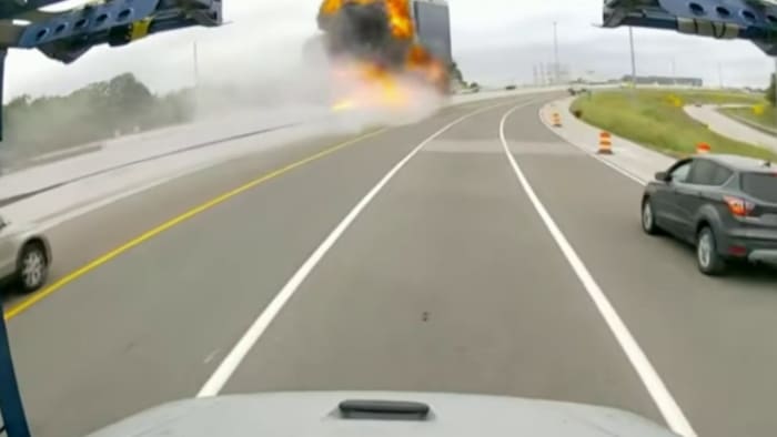 VIDEO: Dashcam captures tanker truck explosion while driving on freeway