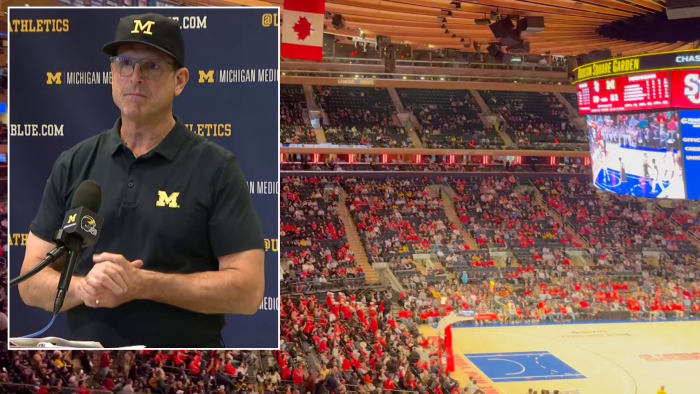 ‘Free Jim Harbaugh’ takes over Madison Square Garden during Michigan ...
