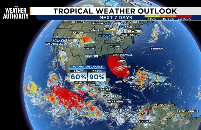 Invest-97L is continuing to move towards the Gulf.