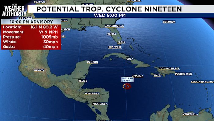 Potential Tropical Cyclone Nineteen forms in the Caribbean