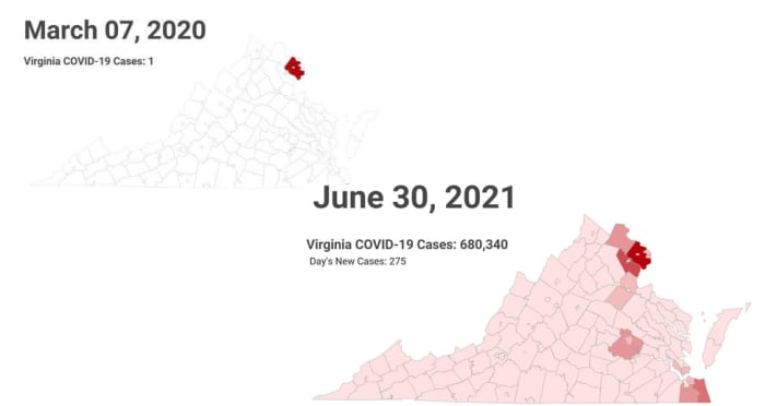 Interactive maps show the daily spread of Virginia’s coronavirus cases