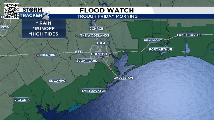 Flood watch in effect south of Houston through Friday morning