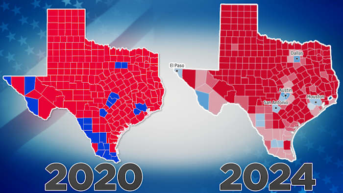 MAPS: Compare 2024 Texas presidential results to 2020