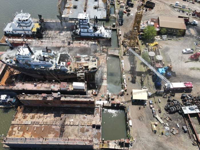 Fire breaks out on docked ship undergoing repairs at east Houston ...