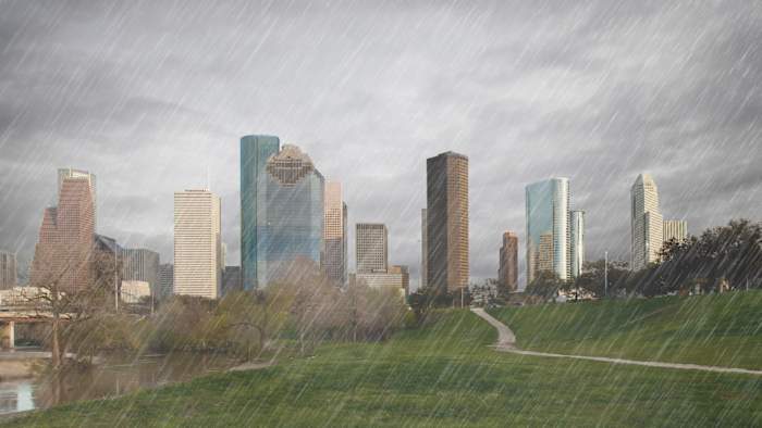 Why is there more rain in Houston compared to surrounding Texas cities?