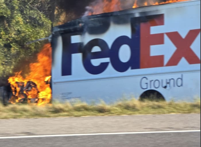 FedEx truck crashes into ditch, catches fire on Florida’s Turnpike near ...
