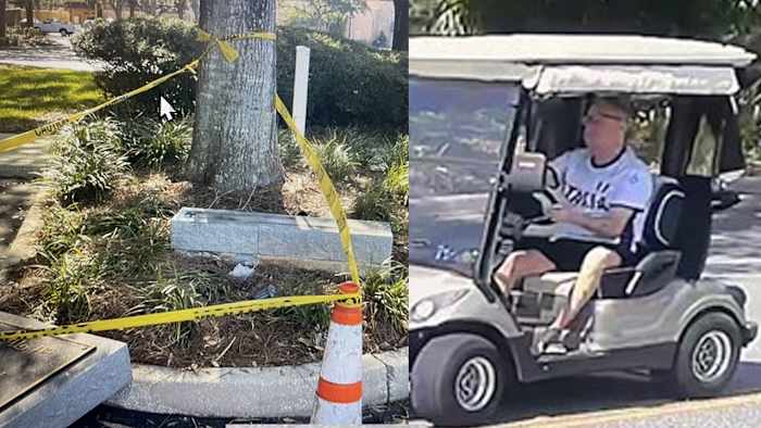 Golf cart driver sought in hit-and-run that damaged memorial in The ...
