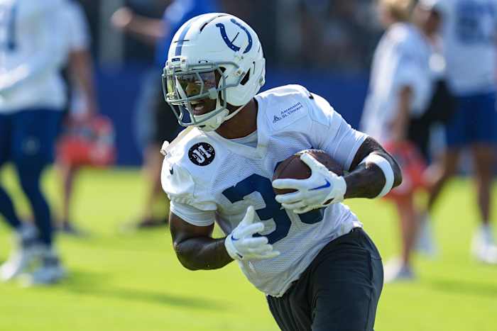 Colts backup running back Salvon Ahmed carted off the field with right ...