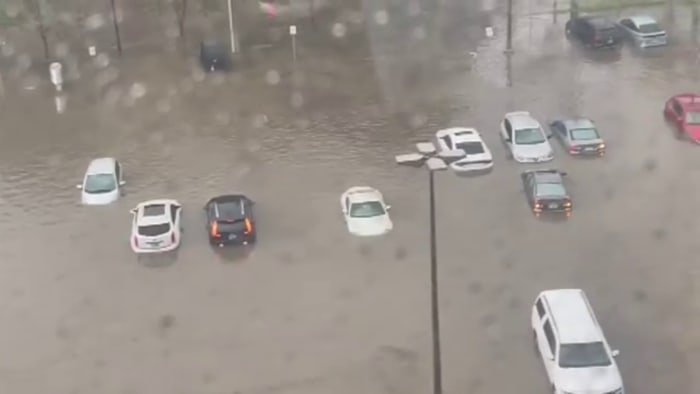 Cars underwater after severe flooding at UF Health in Springfield