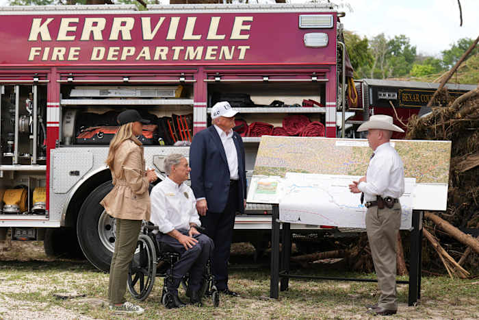 President Donald Trump speaks after surveying flood damage in the Hill ...
