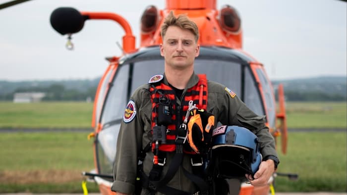 US Coast Guard rescue swimmer during Hill Country flooding to receive ...