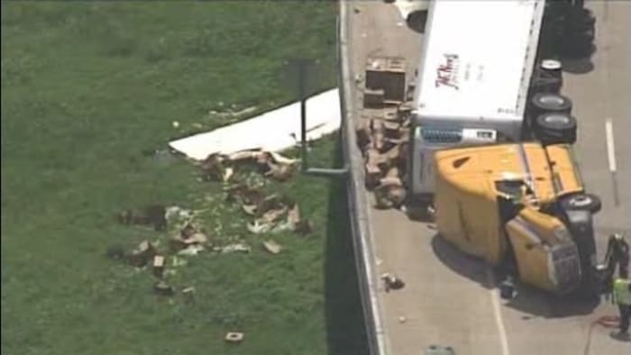 Bananas spill on freeway after big rig crash