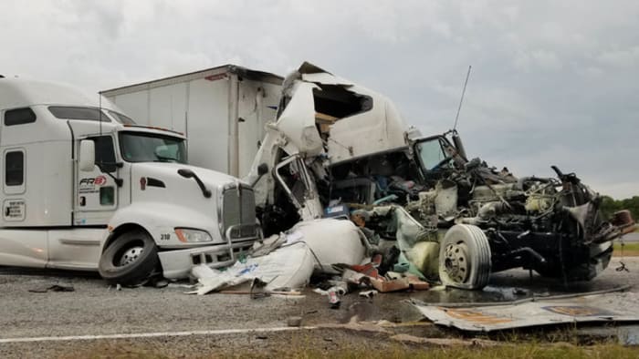 No injuries in fiery crash involving 3 big rigs, DPS says