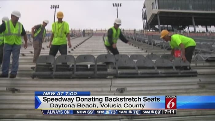 Demo begins on Daytona Speedway backstretch grandstands