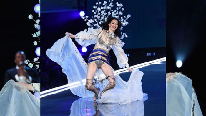 Fallen angel: Model at Victoria's Secret fashion show takes tumble