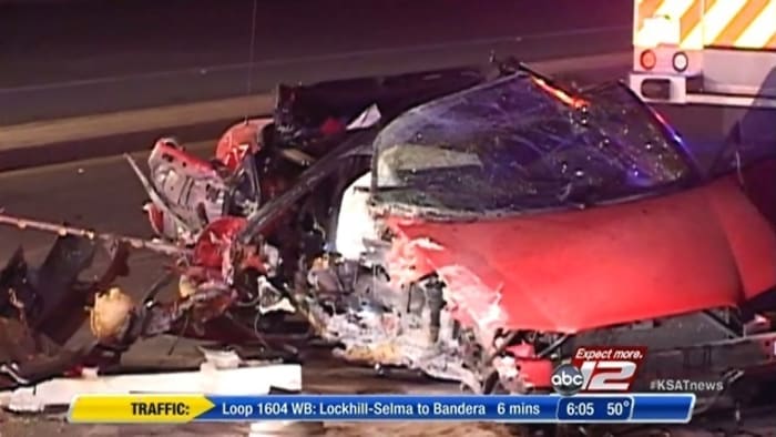 Car ripped in half during violent crash in north San Antonio