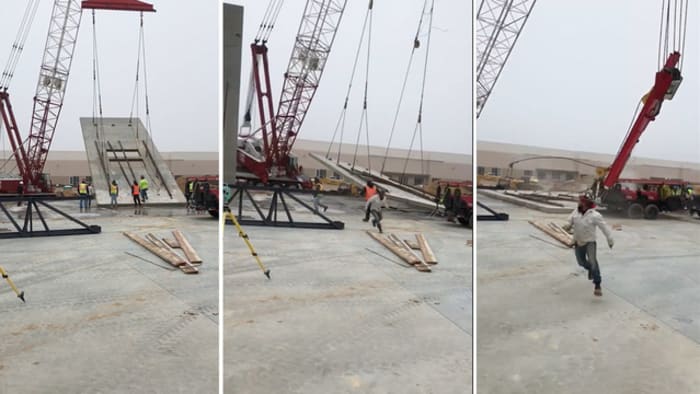VIDEO: Austin construction workers run for their lives as massive crane ...
