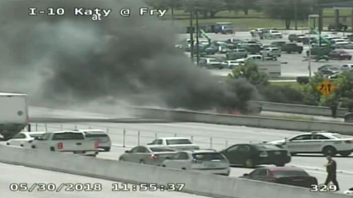 All lanes now open after car fire westbound on Katy Freeway at Fry Road