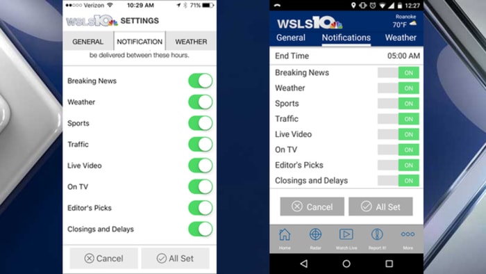 WSLS 10 app now allows for notification customization