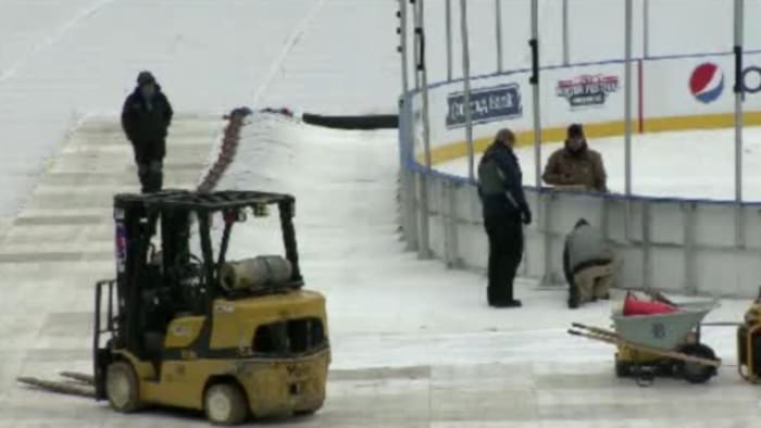 Ice rink constructed at Comerica Park