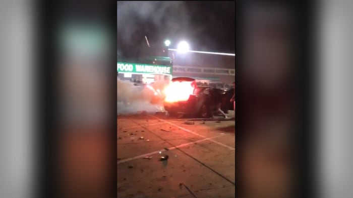 VIDEO: Spark causes several fireworks to explode in trunk of vehicle